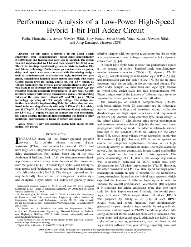 (PDF) Low-Power and High-Performance 1-Bit CMOS Full-Adder Cell | Omid Kavehei - Academia.edu