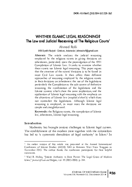 (PDF) WHITHER ISLAMIC LEGAL REASONING? The Law and Judicial Reasoning ...