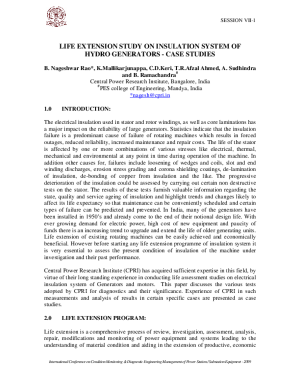 (PDF) Session VII-1 Life Extension Study on Insulation System of Hydro ...