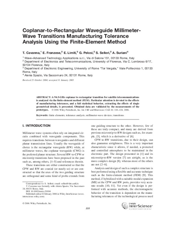 Pdf Coplanar To Rectangular Waveguide Millimeter Wave Transitions Manufacturing Tolerance