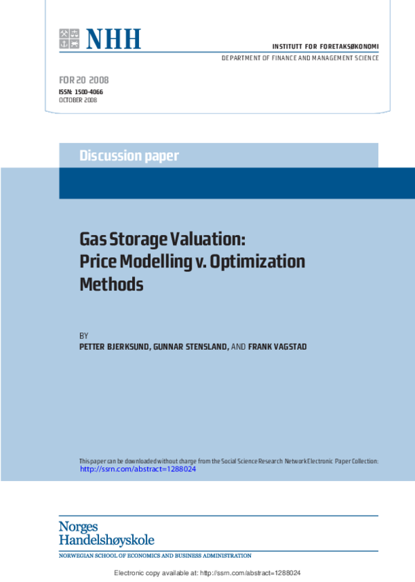 (PDF) Gas Storage Valuation: Price Modelling v. Optimization Methods