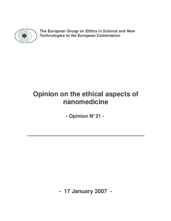 (PDF) 2007_Opinion on the Ethical Aspects of Nanomedicine_EGE_Opinion 21