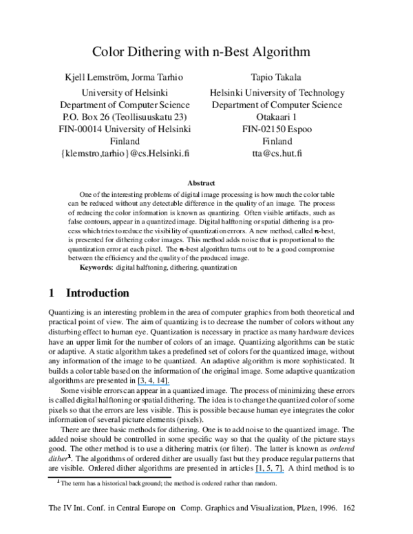 Pdf Color Dithering With N Best Algorithm