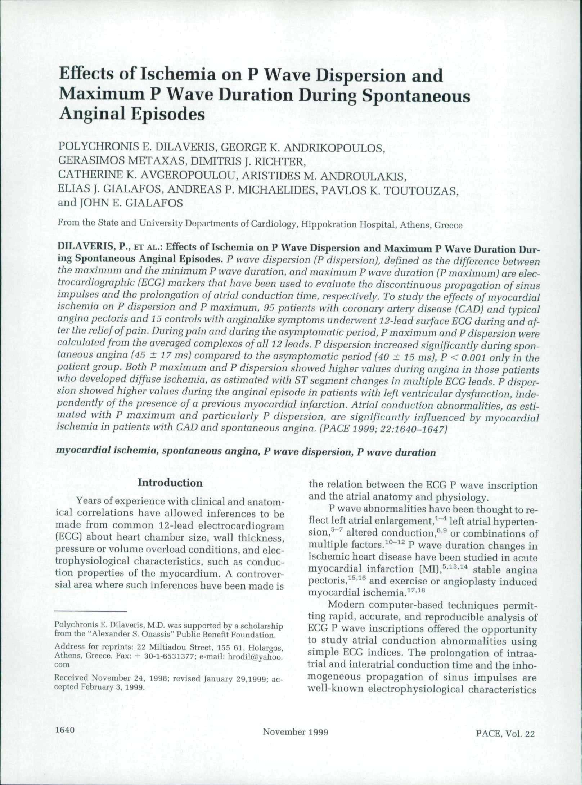 (PDF) Effects of Ischemia on P Wave Dispersion and Maximum P Wave ...