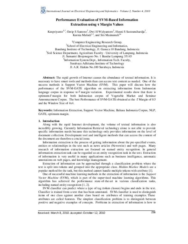 Pdf Performance Evaluation Of Svm Based Information Extraction Using