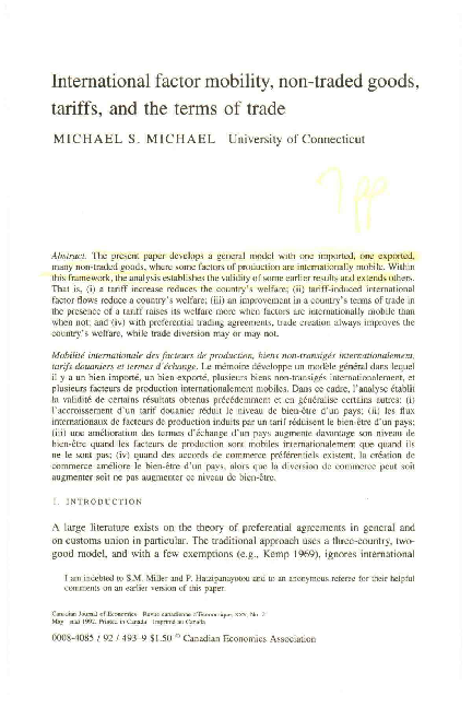 (PDF) International Factor Mobility, Non-Traded Goods, Tariffs, and the ...