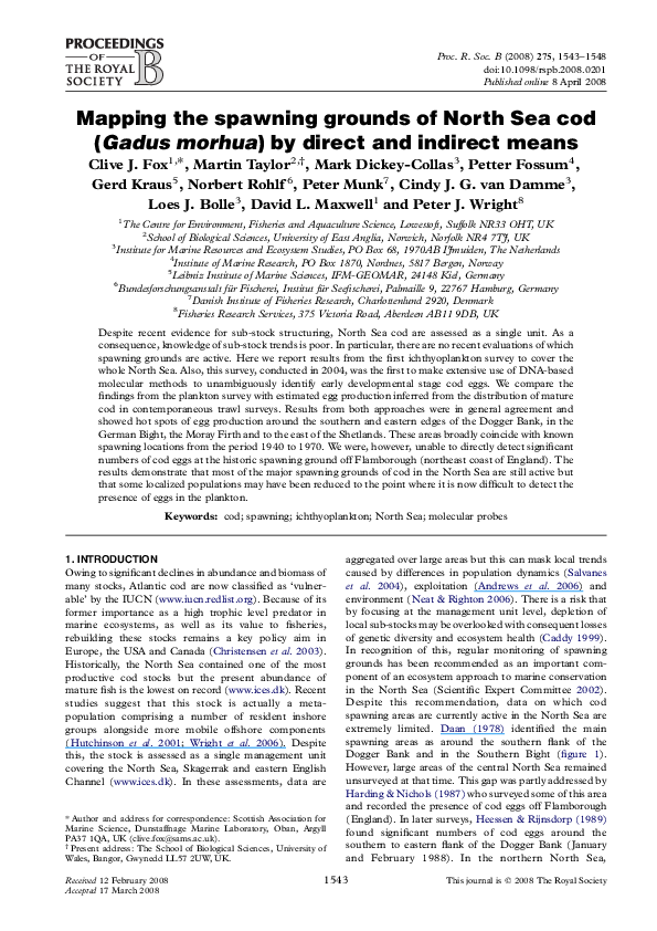 (PDF) Mapping the spawning grounds of North Sea cod (Gadus morhua) by ...