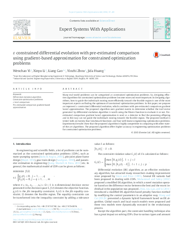 Pdf ε Constrained Differential Evolution With Pre Estimated Comparison Using Gradient Based 