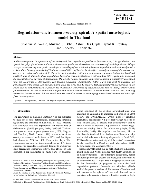 (PDF) Degradation-environment-society spiral: A spatial auto-logistic ...