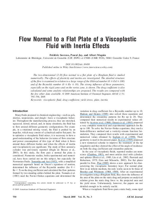 (PDF) Flow normal to a flat plate of a viscoplastic fluid with inertia effects