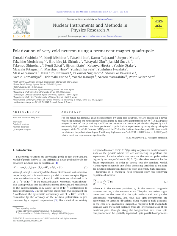 (PDF) Polarization of very cold neutron using a permanent magnet quadrupole
