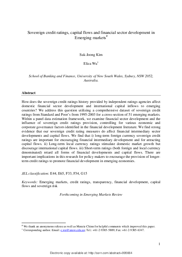 (PDF) Sovereign credit ratings, capital flows and financial sector development in emerging markets