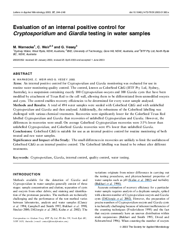 (PDF) Evaluation of an internal positive control for Cryptosporidium ...