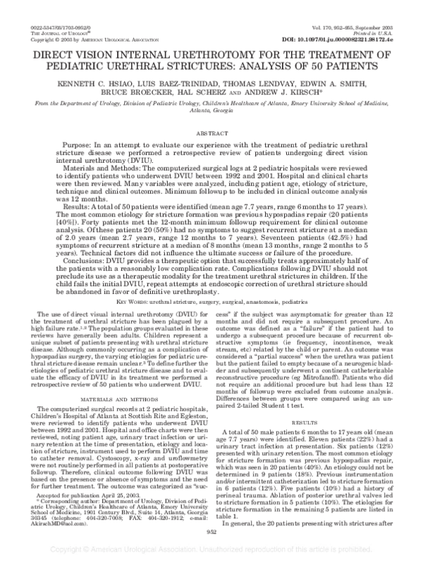 (PDF) Direct Vision Internal Urethrotomy for the Treatment of Pediatric ...