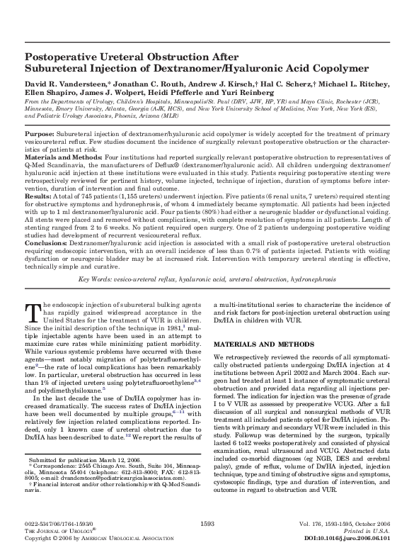 (PDF) Postoperative Ureteral Obstruction After Subureteral Injection of ...