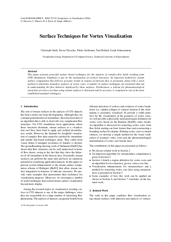 (PDF) Surface techniques for vortex visualization