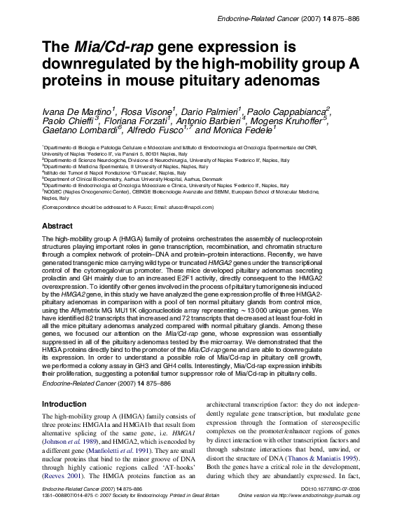 (PDF) The Mia/Cd-rap gene expression is downregulated by the high ...