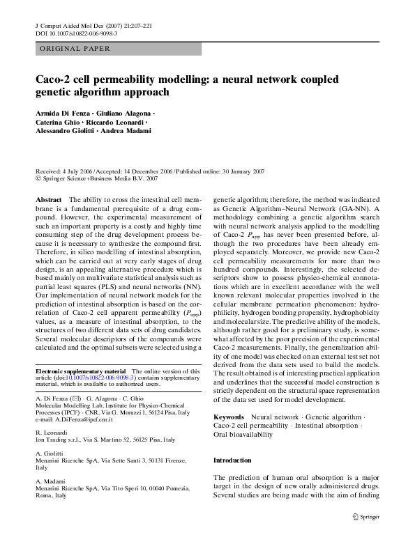 (PDF) Caco-2 cell permeability modelling: a neural network coupled genetic algorithm approach