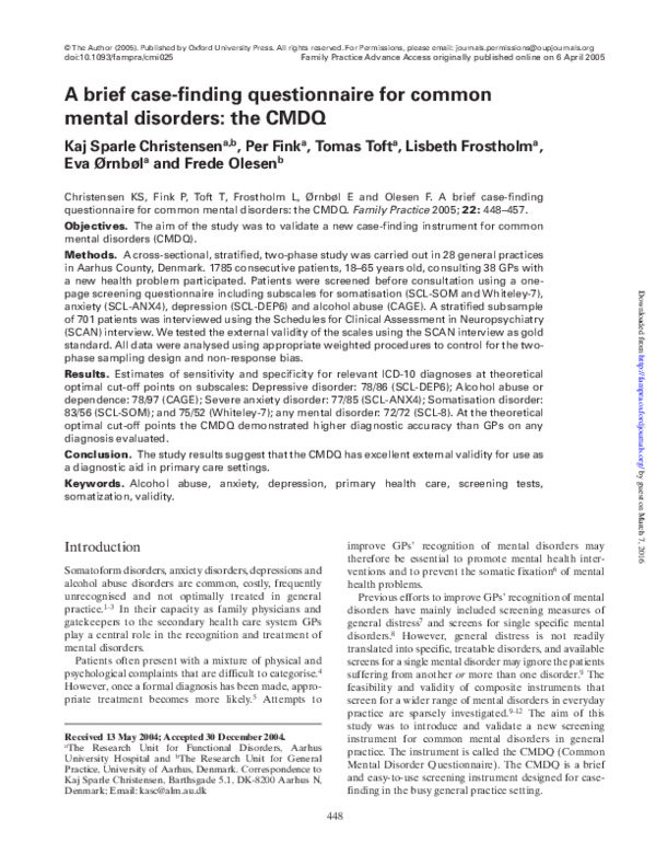 (PDF) A brief case-finding questionnaire for common mental disorders ...