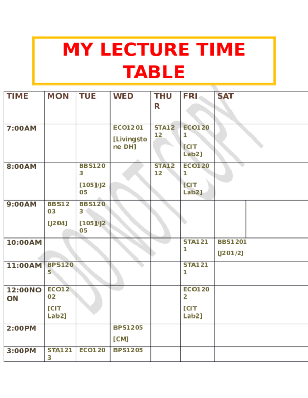 (DOC) MY LECTURE TIME TABLE | kiwalabye ibrahim - Academia.edu