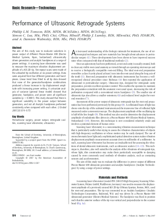 (PDF) Performance of ultrasonic retrograde systems