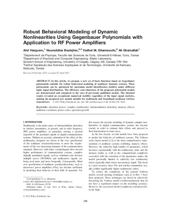(PDF) Robust behavioral modeling of dynamic nonlinearities using Gegenbauer polynomials with ...