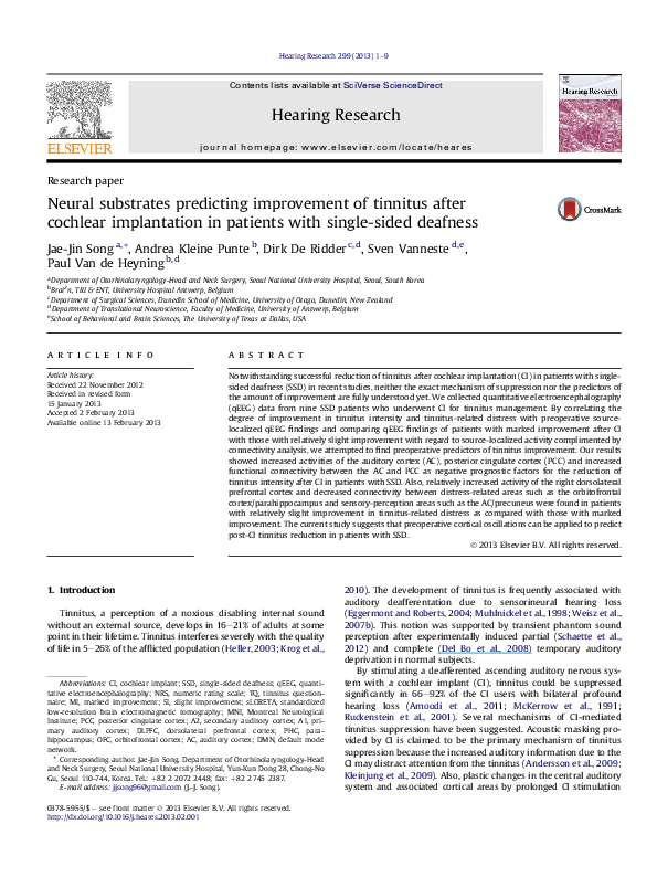 (PDF) Neural substrates predicting improvement of tinnitus after ...