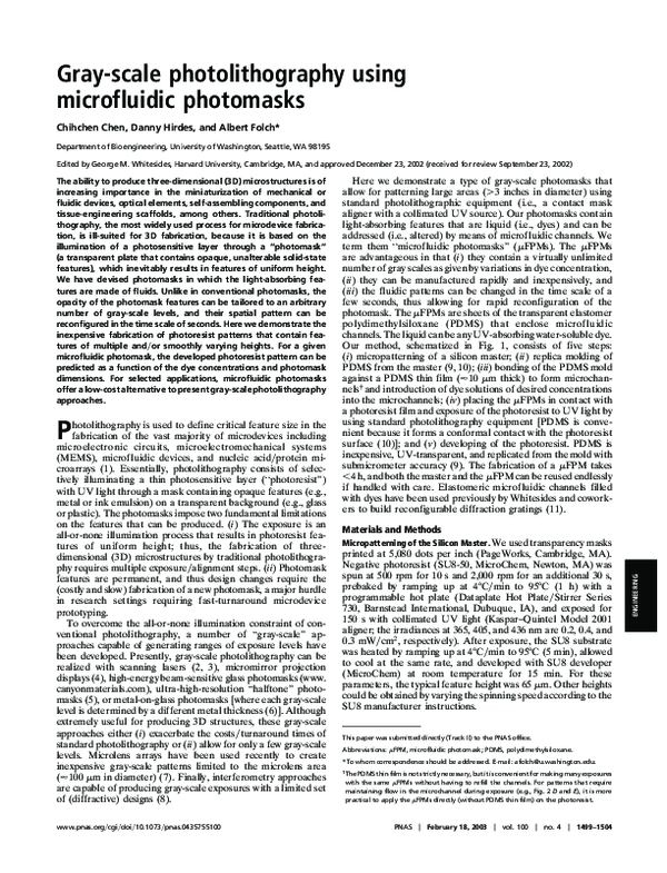 (PDF) Gray-scale photolithography using microfluidic photomasks