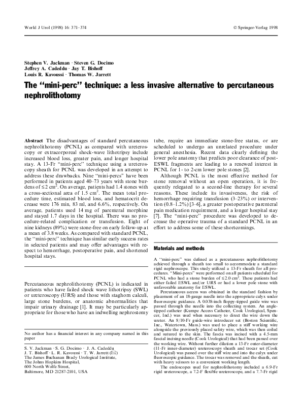 (PDF) The "mini-perc" technique: a less invasive alternative to ...