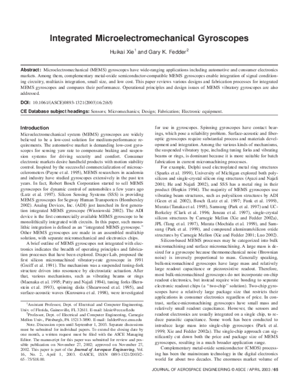 (PDF) Integrated Microelectromechanical Gyroscopes