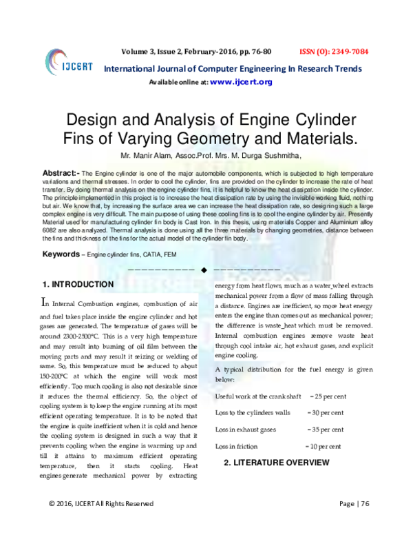 (PDF) Design and Analysis of Engine Cylinder Fins of Varying Geometry ...