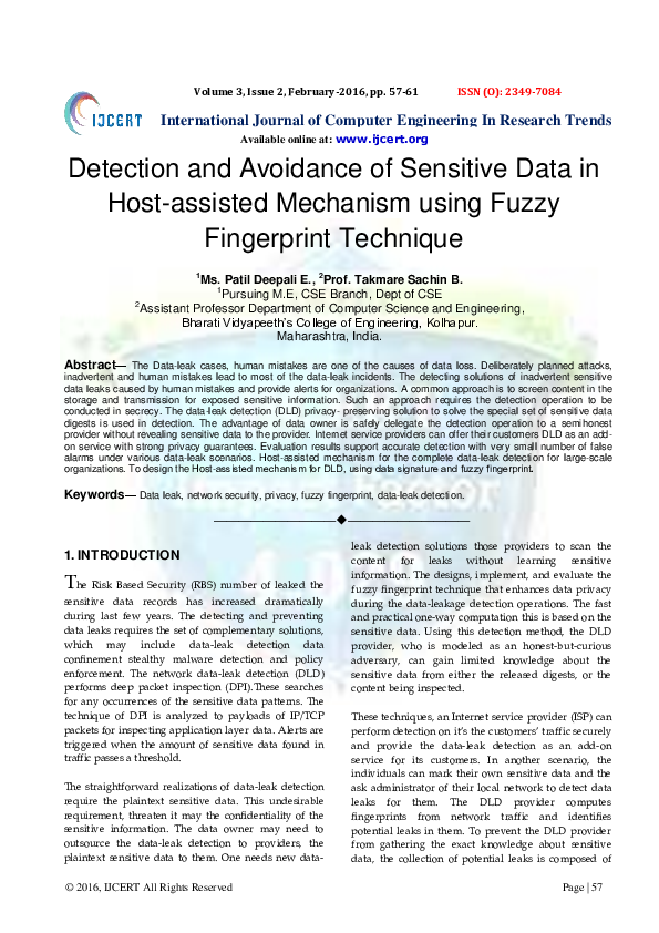 (PDF) Detection and Avoidance of Sensitive Data in Host-assisted Mechanism using Fuzzy ...