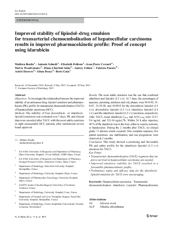 (PDF) Improved stability of lipiodol–drug emulsion for transarterial ...