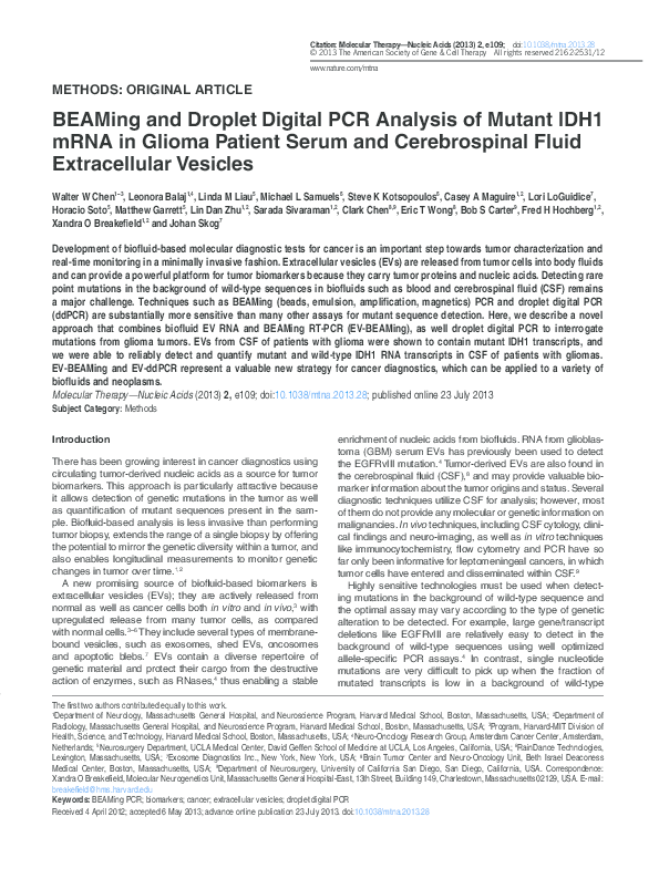 (PDF) BEAMing and Droplet Digital PCR Analysis of Mutant IDH1 mRNA in ...