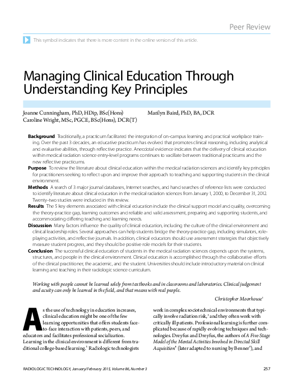 (PDF) Managing clinical education through understanding key principles