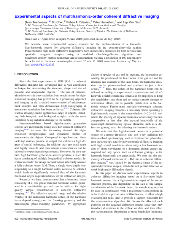 (PDF) Experimental aspects of multiharmonic-order coherent diffractive imaging