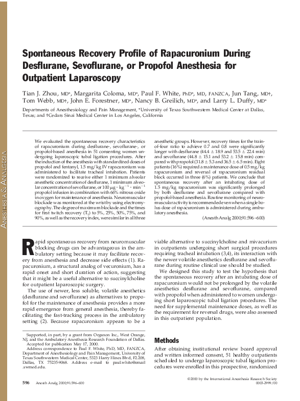 (PDF) Spontaneous Recovery Profile of Rapacuronium During Desflurane ...