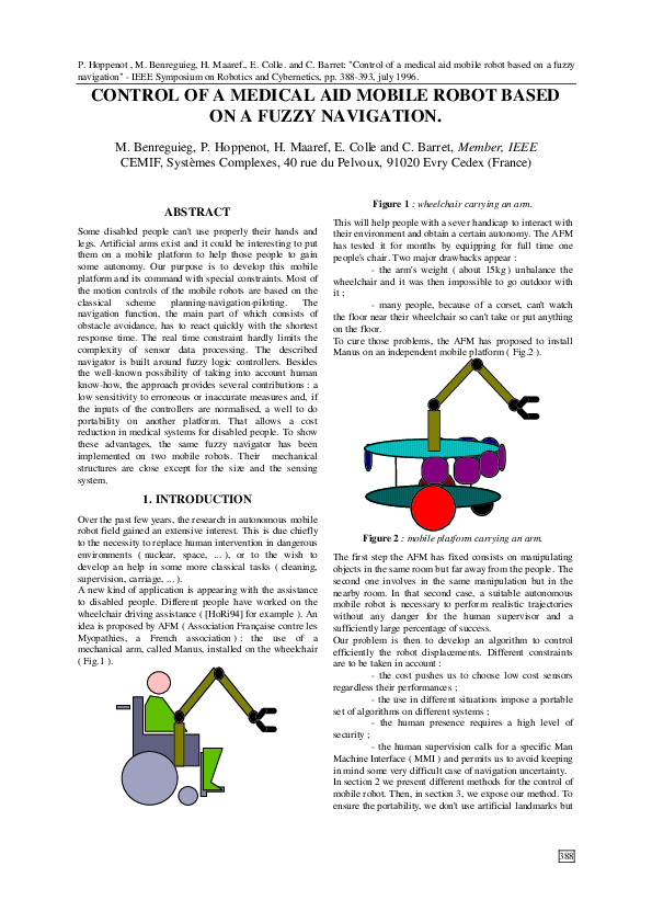Pdf Control Of A Medical Aid Mobile Robot Based On A Fuzzy Navigation Etienne Colle