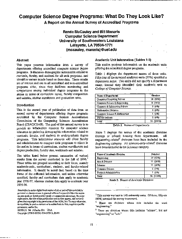 (PDF) Computer science degree programs: what do they look like? A ...