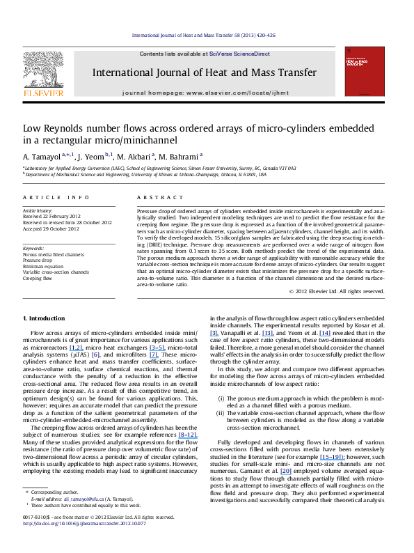 (PDF) Low Reynolds number flows across ordered arrays of micro-cylinders embedded in a ...