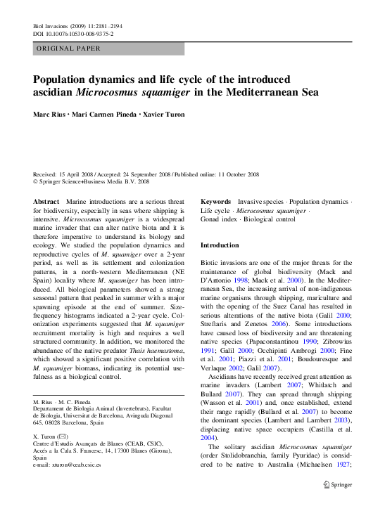(PDF) Population dynamics and life cycle of the introduced ascidian ...