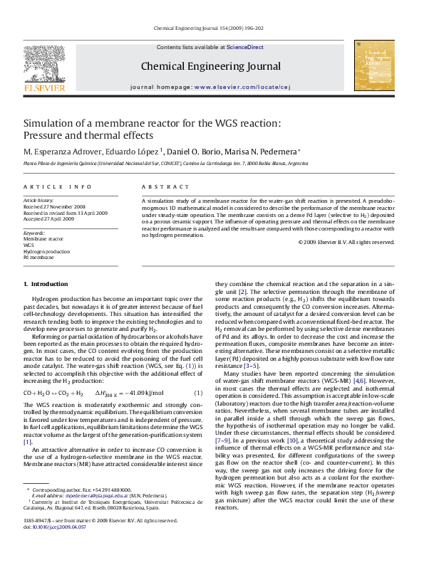 Pdf Simulation Of A Membrane Reactor For The Wgs Reaction Pressure