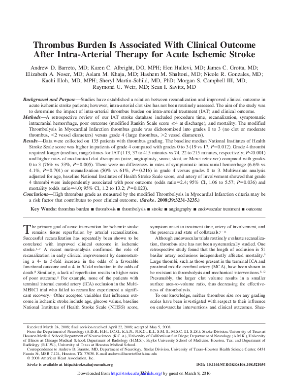 (PDF) Thrombus Burden Is Associated With Clinical Outcome After Intra ...