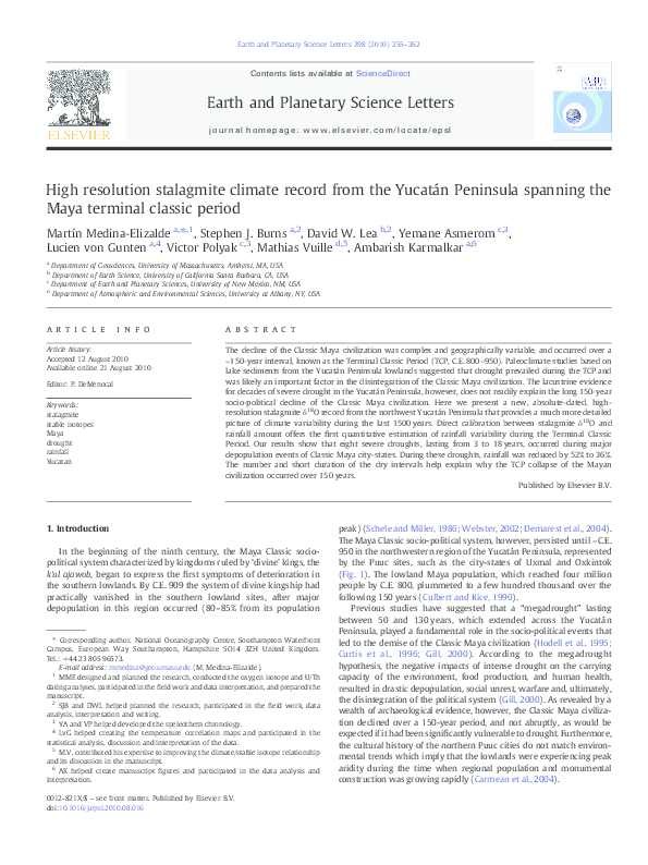 (PDF) High resolution stalagmite climate record from the Yucatan ...