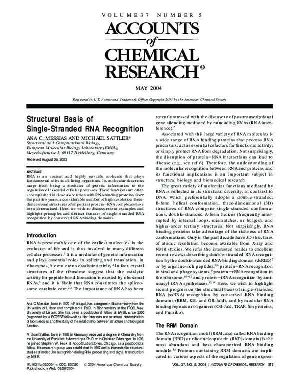 (PDF) Structural Basis of Single-Stranded RNA Recognition