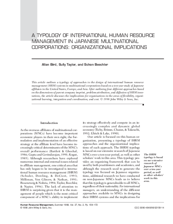 (PDF) A typology of international human resource management in Japanese ...