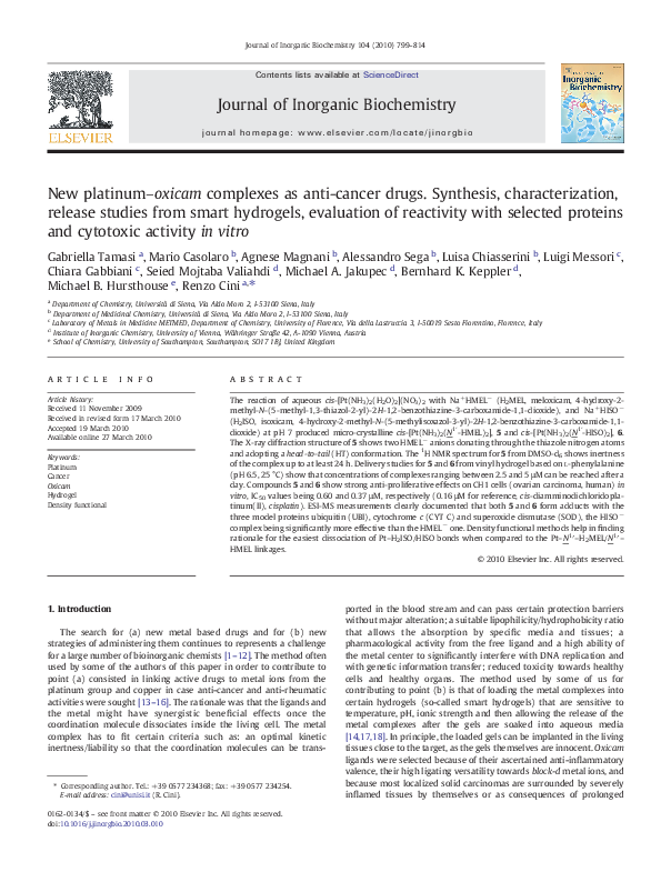 (PDF) New platinum–oxicam complexes as anti-cancer drugs. Synthesis ...