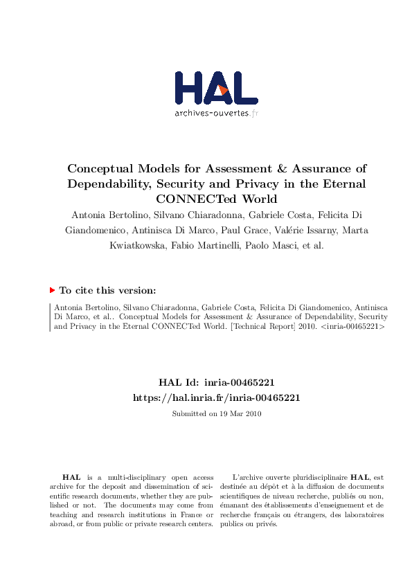 (PDF) Conceptual Models for Assessment & Assurance of Dependability, Security and Privacy in the ...