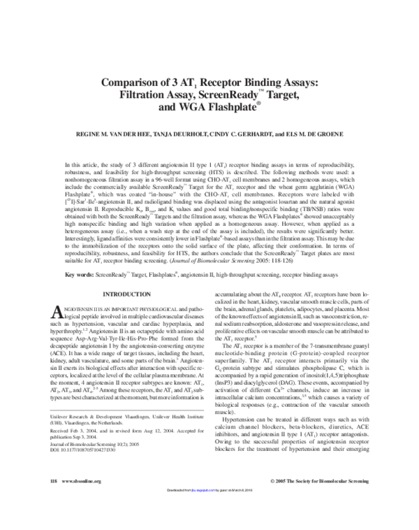 (PDF) Comparison of 3 AT1 Receptor Binding Assays: Filtration Assay ...