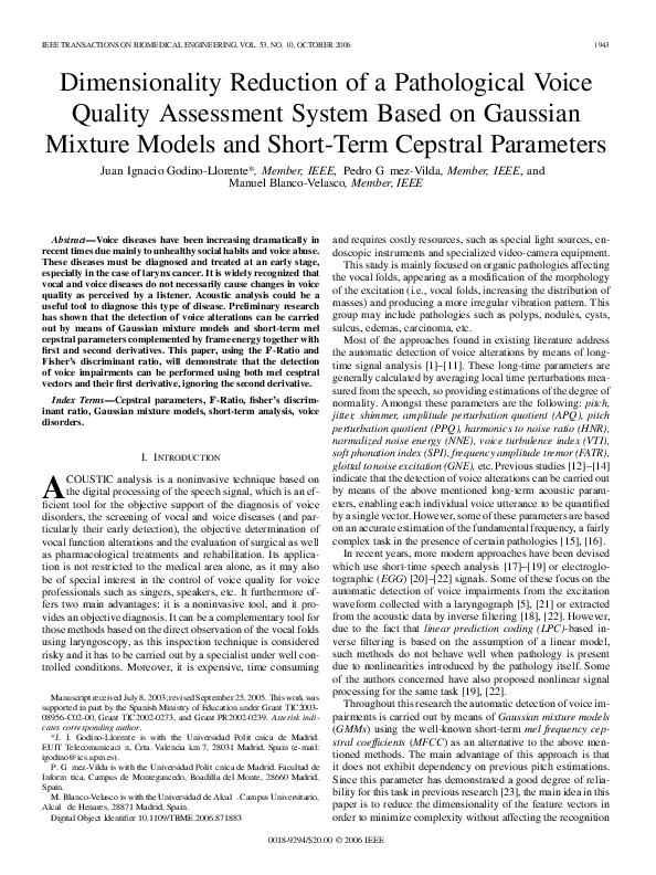 (PDF) Dimensionality Reduction of a Pathological Voice Quality Assessment System Based on ...